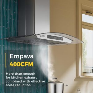 Empava Wall Mount Range Hood 30 Inch, Ducted/Ductless(Charcoal-Filter Sold Separately), Kitchen Exhaust Stove Vent with 400CFM, Tempered Glass, LED Light Stainless Steel, EMPV-30RH06