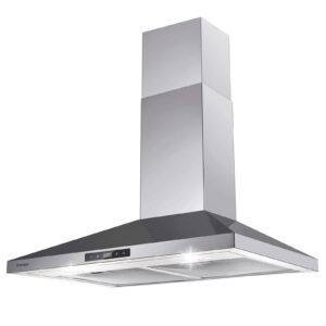 Range Hood 30 inch Stainless Steel, Wall Mount Stove Hood Ducted/Ductless Convertible with 3 Speed Kitchen Vent Hood, Touch Control, Energy-saving LED Lights, 5-Layer Aluminum Filters