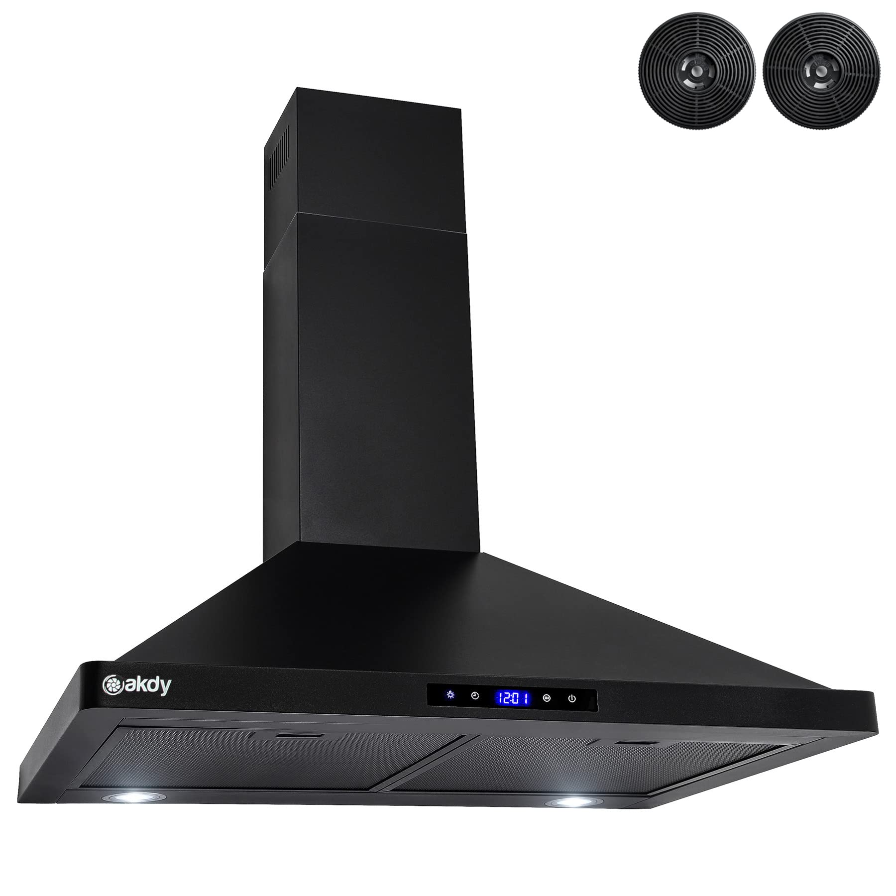 AKDY Convertible Kitchen Wall Mount Range Hood in Black Painted Stainless Steel with Lights and Carbon Filters (30 in.)