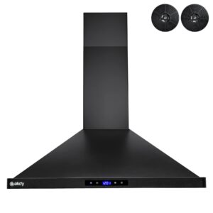 AKDY Convertible Kitchen Wall Mount Range Hood in Black Painted Stainless Steel with Lights and Carbon Filters (30 in.)