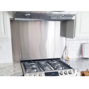 24" by 30" stainless steel stove backsplash splatter guard sp3604 range hood backsplash wall shield metal panel, ultra flat easy clean and install, 1 year sales guarantee