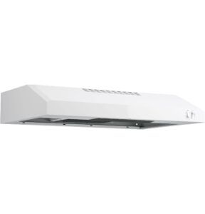 ge under cabinet range hood, 2-speed, 30-inch kitchen exhaust fan, cooktop lighting & included filter, kitchen essentials, top or rear exhaust capability, 200 cfm, white