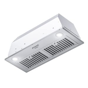 hermitlux 30 inch built-in/insert range hood, 600 cfm 3 speed vent hood, ducted/ductless convertible, stainless steel range hoods with bright led light, baffle filters and charcoal filters