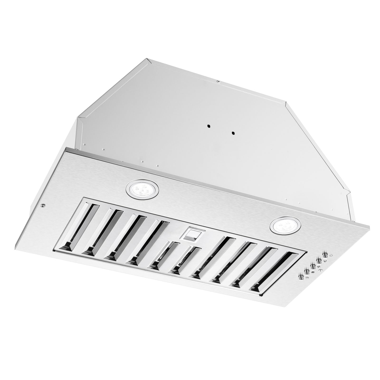 JOEAONZ Range Hood Insert 20 Inch Stainless Steel with Baffle filters, 600 CFM Built-in Kitchen Hood, Ducted/Ductless Convertible Vent Hood GU10 LED, 3 Speed Stove Exhaust Fan, Push Button Control