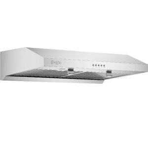 empava slim range hood 30 inch under cabinet ducted, dual sealed aluminum motor, 3-speed, 400 cfm, permanent filters, push button control stainless steel, 30 in. rh08