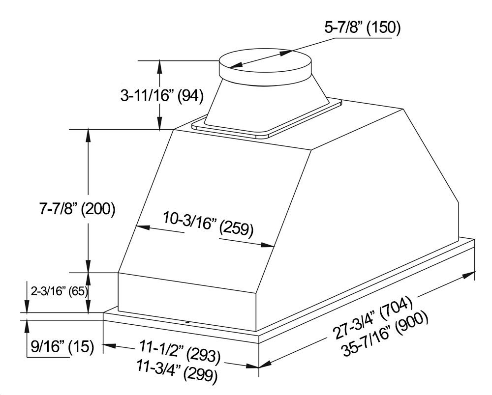 KOBE Range Hoods INX2936SQBF-500-1 Built-In/Insert Range Hood, 36", Stainless Steel