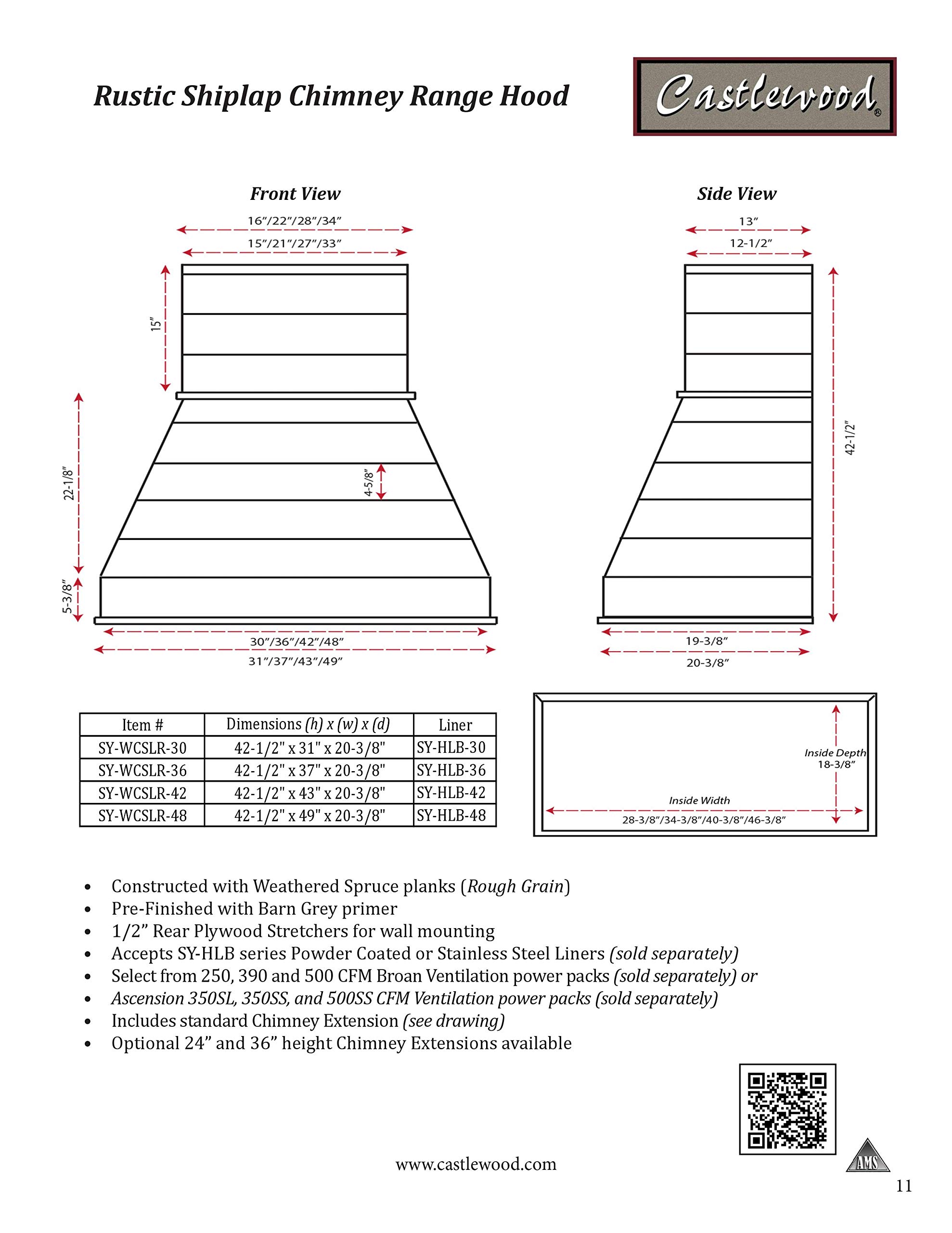 30" Castlewood Rustic Shiplap Chimney Range Hood - Brown (42-1/2" H | 31" W | 20-3/8" D) (No Ventilator/Liner)