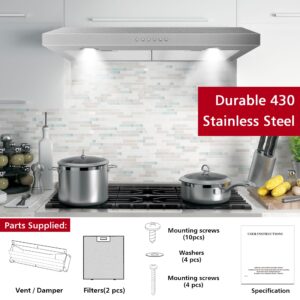 ONEEON 30'' Slim Under Cabinet Range Hood - 4-Speed Exhaust Fan, 2 Reusable Filters, Bright LED Lights, Stainless Steel Finish - All You Need for a Clean and Stylish Kitchen