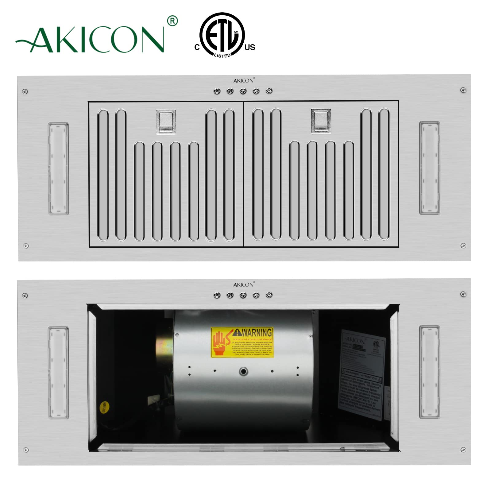 Range Hood Insert/Built-in 30 inch, Ultra Quiet Powerful Vent Hood with LED Lights, 3 Speeds 600 CFM, Stainless Steel - Akicon