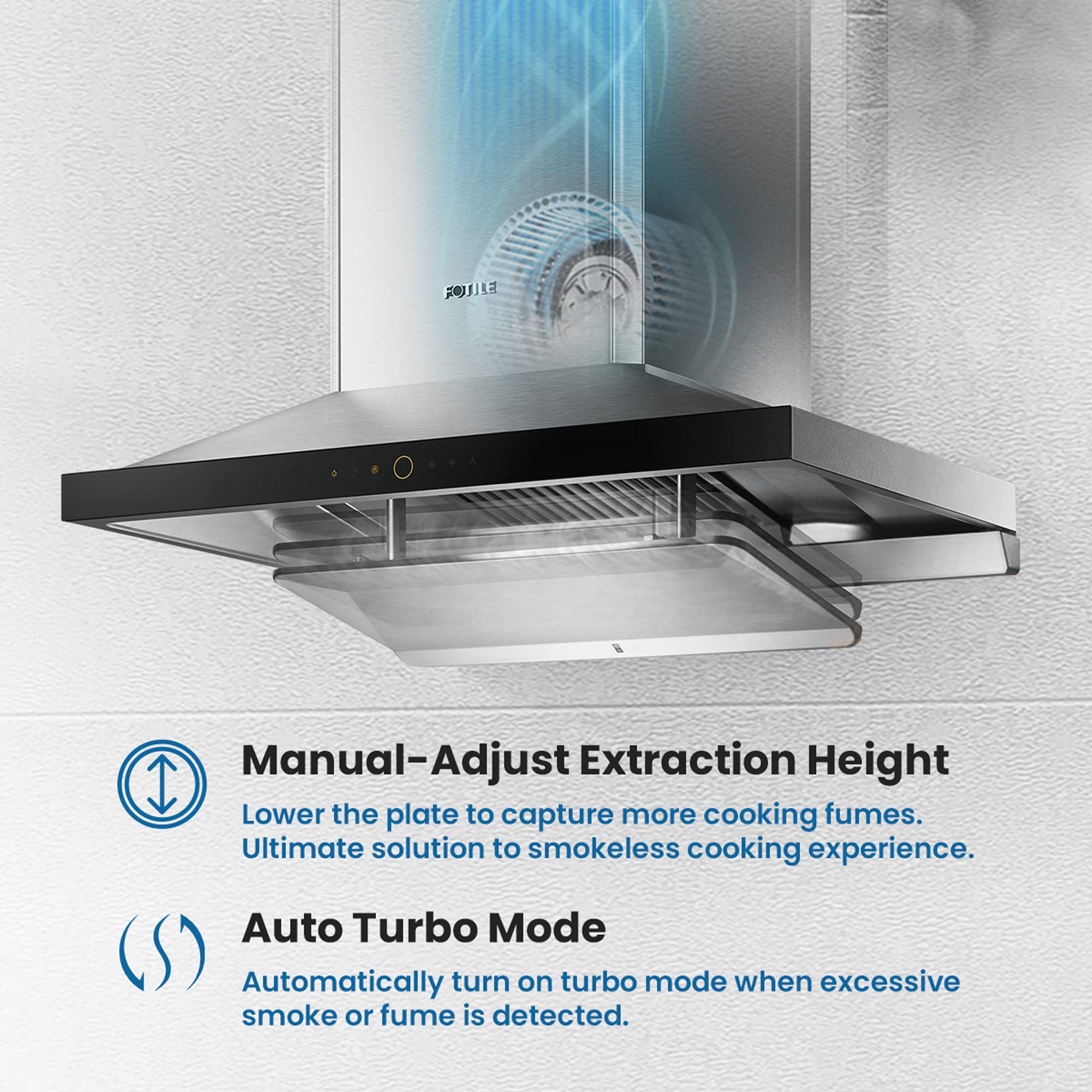 FOTILE EMS9026 36" Wall-mount Range Hood 1000 CFMs with Touchscreen, 2 Speed-settings and Auto Turbo Mode | Manual-adjustable Capture Shield Technology | Delay Shutoff and Detachable Oil Plate