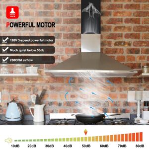 30" Wall Mount Range Hood, GASLAND Chef ECO PR30SP Ducted Kitchen Stove Hood with LED lights, 3 Speed Exhaust Fan, Push Button Control, Aluminum Filter