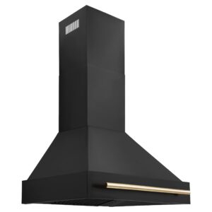 zline 30" black stainless steel range hood with polished gold handle (bs655z-30-g)