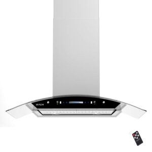 iktch upgrated 30"island mount range hood,900 cfm ducted range hood with 4 speed fan,stainless steel& tempered glass range hood 30 inch with gesture sensing&touch control making life smarter ikis01-30