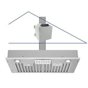 awoco 14-1/2"d super quiet split insert stainless steel range hood, 4-speed, 1000 cfm, led lights, baffle filters with 8” blower (30"w m 8" vent)