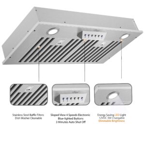 Awoco 14-1/2"D Super Quiet Split Insert Stainless Steel Range Hood, 4-Speed, 1000 CFM, LED Lights, Baffle Filters with 8” Blower (30"W M 8" Vent)