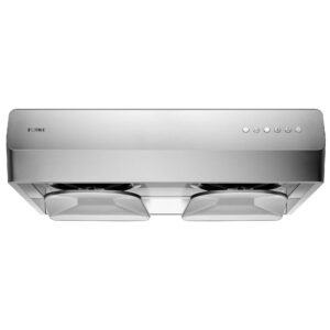 fotile pixie air uqs3001 30” stainless steel under cabinet range hood, 800 equiv. cfm kitchen over stove exhaust vent with led lights dual ac motors and mechanical buttons