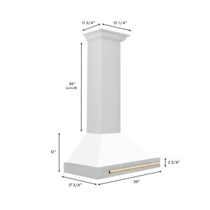 ZLINE 30 in. Autograph Edition Convertible Stainless Steel Range Hood with White Matte Shell and Polished Gold Accents (KB4STZ-WM30-G)