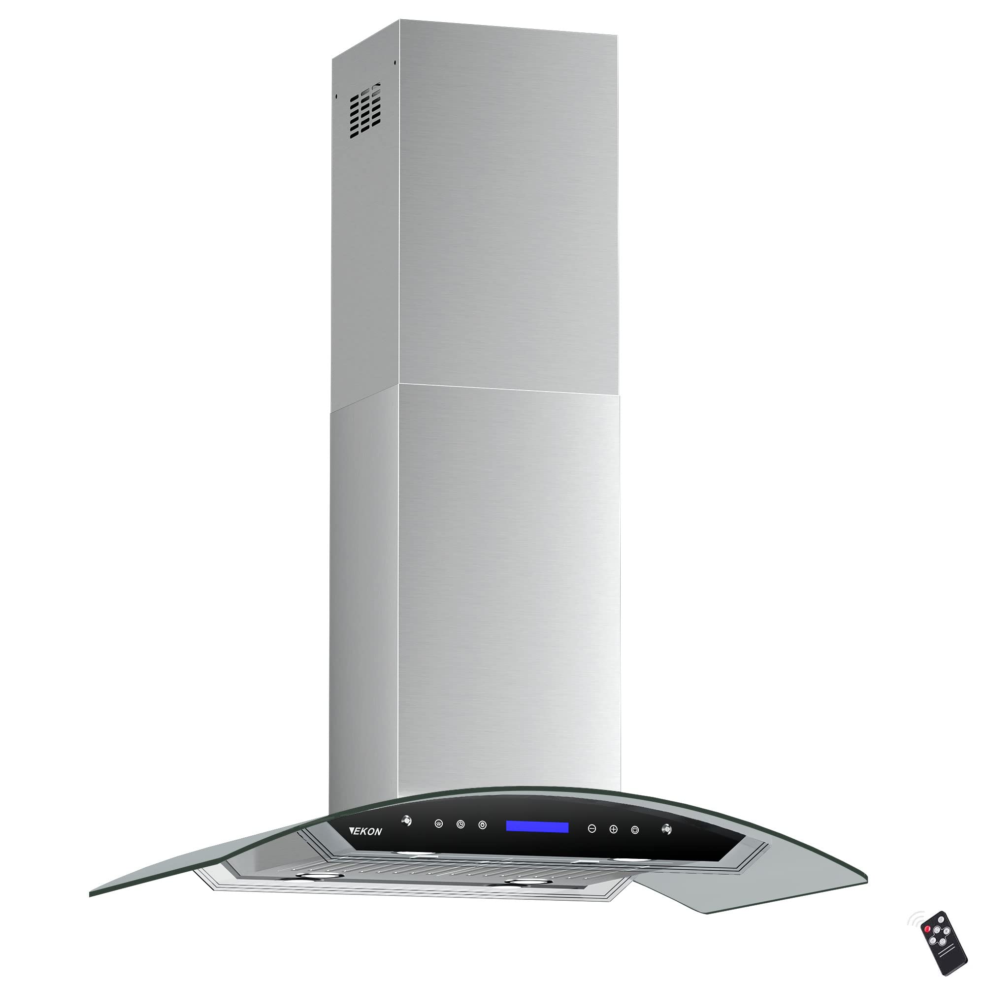 EKON 36"Island Mount Range Hood,900 CFM Ducted Range Hood with 4 Speed Fan,Stainless Steel& Tempered Glass Range Hood 36 inch NAIS01-36"