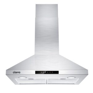 ciarra range hood 30 inch 760m3/h ductless stove hood vent for kitchen in stainless steel, ducted and ductless convertible