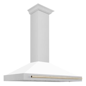 zline 48 in. autograph edition convertible fingerprint resistant durasnow® stainless steel range hood with white matte shell and polished gold handle (kb4snz-wm48-g)