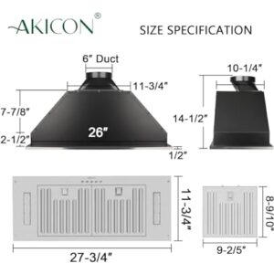 Akicon 30 Inch Range Hood Insert, Ultra Quiet Stainless Steel Ducted Insert/Built-in Kitchen Vent Hood with Powerful Suction, LED Lights and Dishwasher Safe Filters, 3-Speeds 600 CFM