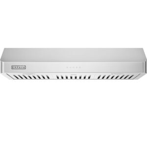 empava ducted range hood under cabinet 30 inch, kitchen stove vent with dual sealed aluminum motor 3-speed, 500 cfm, push button control, permanent filters, stainless steel, empv-rh11