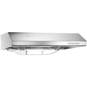 pacific auto clean under cabinet ducted range hood 36" - 900 cfm powerful kitchen vent hood - electric stainless steel, ultra quiet, touch control, filterless, led lights, auto cleaning ‎ac3036bs