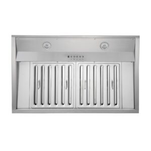 kobe in2648sqb-1100-5a deluxe 48" built-in/ insert range hood, 6-speed, 1100 cfm, led lights, baffle filters, stainless steel