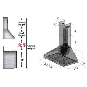 ZLINE 36" Convertible Vent Wall Mount Range Hood in Stainless Steel (KF2-36)