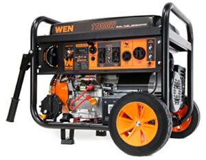 wen df1100x 11000-watt electric start portable generator with wheel kit and co shutdown sensor, black