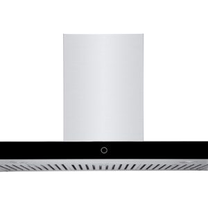 Hauslane | Chef Series Range Hood: 36" WM-739 Wall Mount Kitchen Fan | Contemporary Stainless Steel T Style Hood with Black Glass Panel | 3 Speed Touch Control Wall Mount | Vented or Ductless