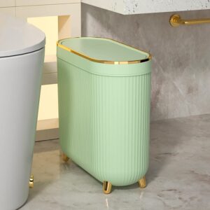 aupekro bathroom trash can with lid, 3.1 gallon/12 liter slim rubbish bin wastebasket, rectangular plastic narrow garbage container bin for living room, kitchen, toilet, office(green)