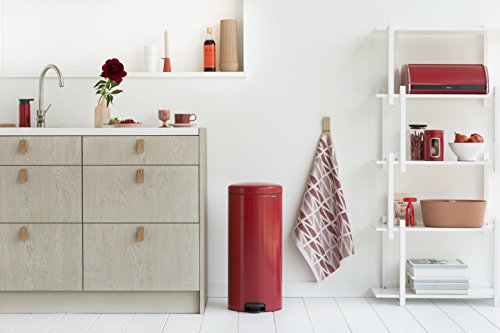 Brabantia New Icon Step Trash Can (8 Gal / Passion Red) Soft Closing Kitchen Garbage/Recycling Can with Removable Bucket