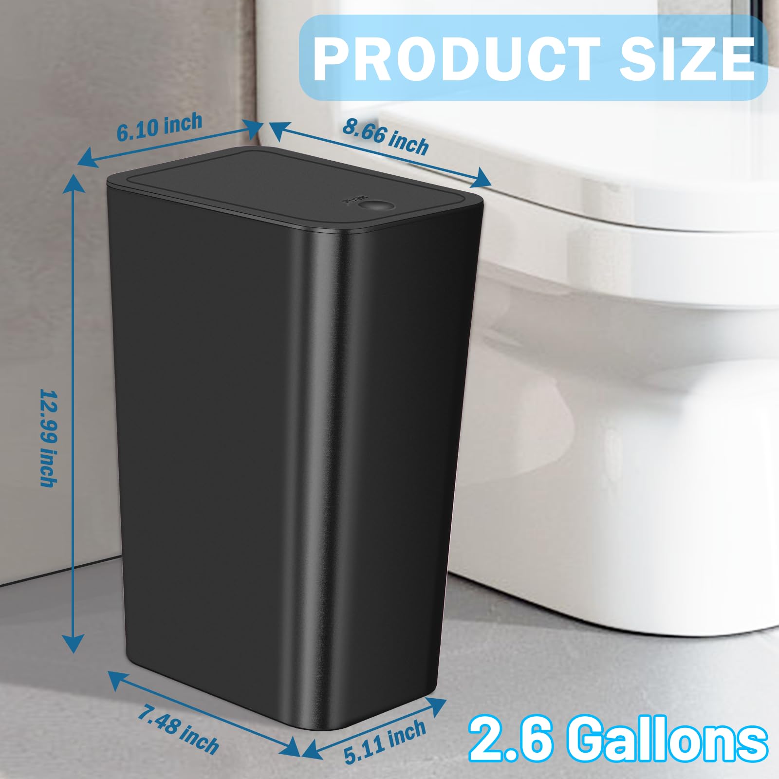 SHPMXUPW 3 Pack Bathroom Small Trash Can with Lid,10L / 2.6 Gallon Slim Garbage Bin Wastebasket with Pop-Up Lid for Bedroom, Office, Kitchen, Craft Room, Fits Under Desk/Cabinet/Sink