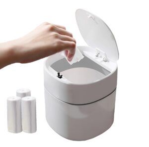 awolic mini desktop trash can with lid,small garbage can for countertop,dressing table,bedside etc,free 90 bags(white)