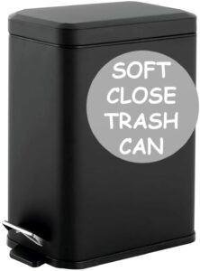 homie soft close, slim trash can 3.6 gallon with anti - bag slip liner and lid, use as mini garbage basket, slim dust bin, or decor in bathroom, restroom, kitchen, or bedroom (matte black)