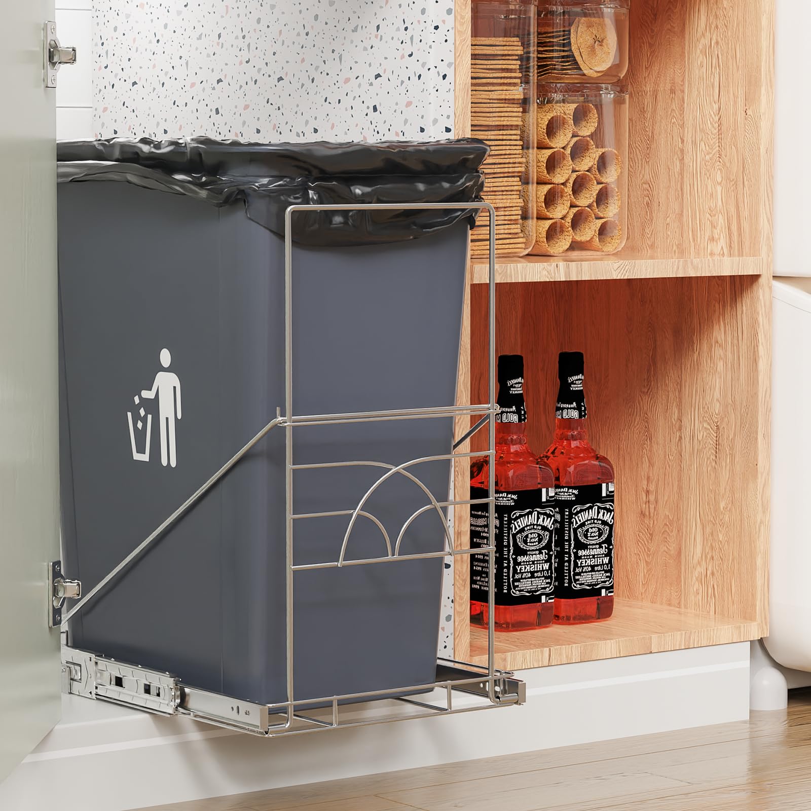 Volitaous Cabinet Trash Can Pull Out Trash Can Rack, Adjustable & Smoothly Under Kitchen Sink Garbage Can Pull Out for 7-11 Gallon (Not Include Can)