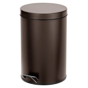 mdesign metal/steel 3.2 gallon/12 liter round step trash can with lid, foot pedal waste basket, garbage bin with removable liner bucket; for bathroom, office; holds trash, recycling - bronze