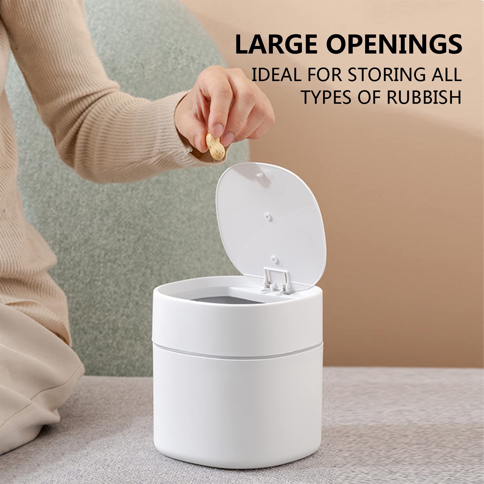 AWOLIC Mini Desktop Trash Can with Lid,Small Garbage Can for Countertop,Dressing Table,Bedside Etc,Free 90 Bags(White)