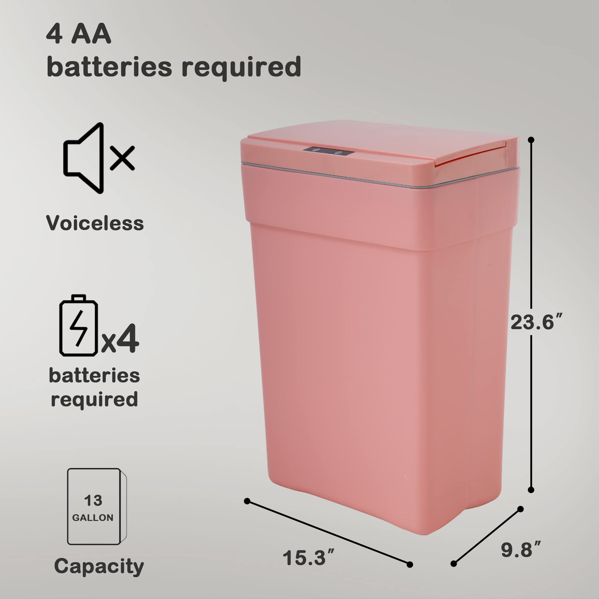 13 Gallon Trash Can, Automatic Kitchen Trash Can with Motion-sensing Lid, Touchless High-capacity Garbage Can Rectangular Trash Can with Lid, Plastic Garbage Cans for Kitchen Bathroom Bedroom Office