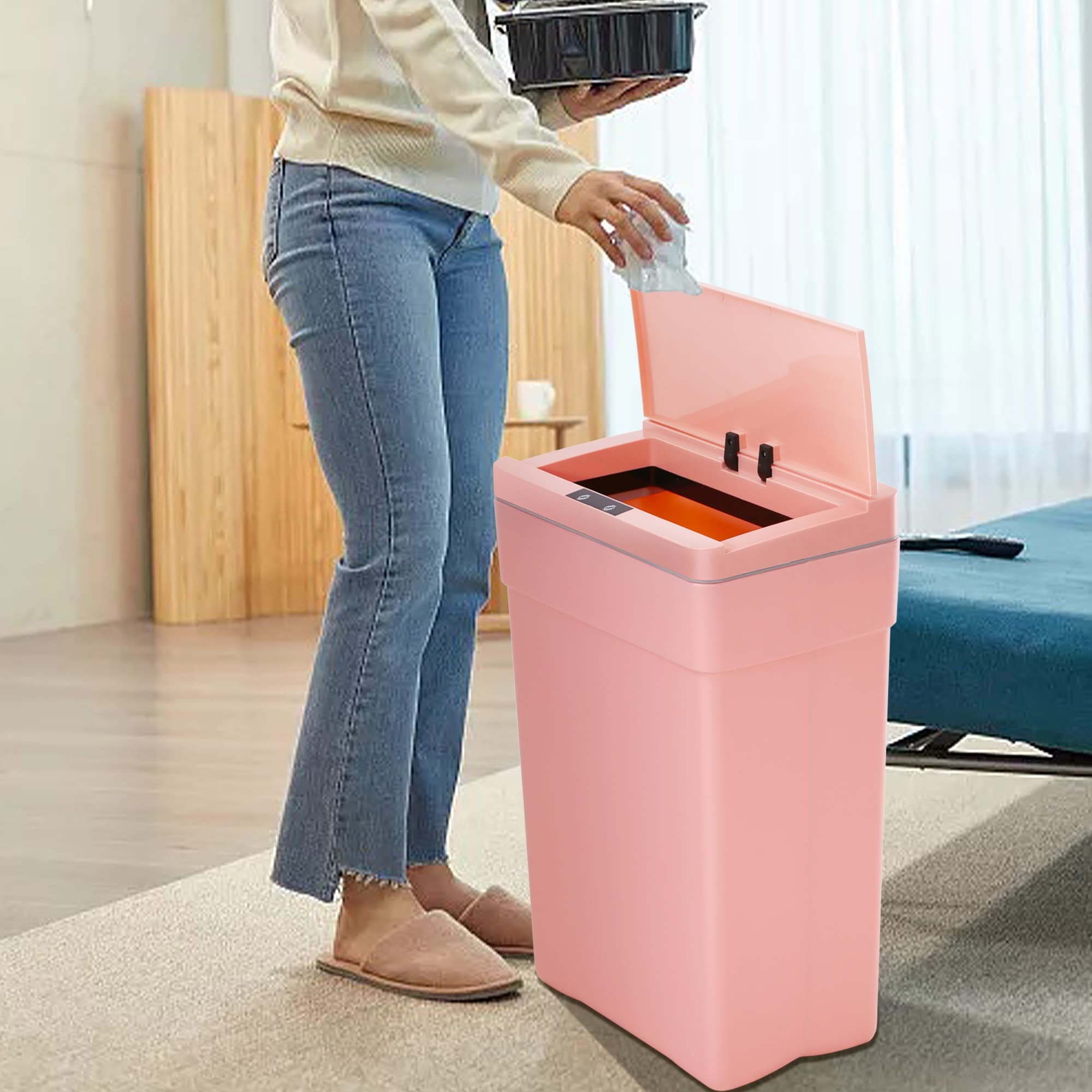 13 Gallon Trash Can, Automatic Kitchen Trash Can with Motion-sensing Lid, Touchless High-capacity Garbage Can Rectangular Trash Can with Lid, Plastic Garbage Cans for Kitchen Bathroom Bedroom Office