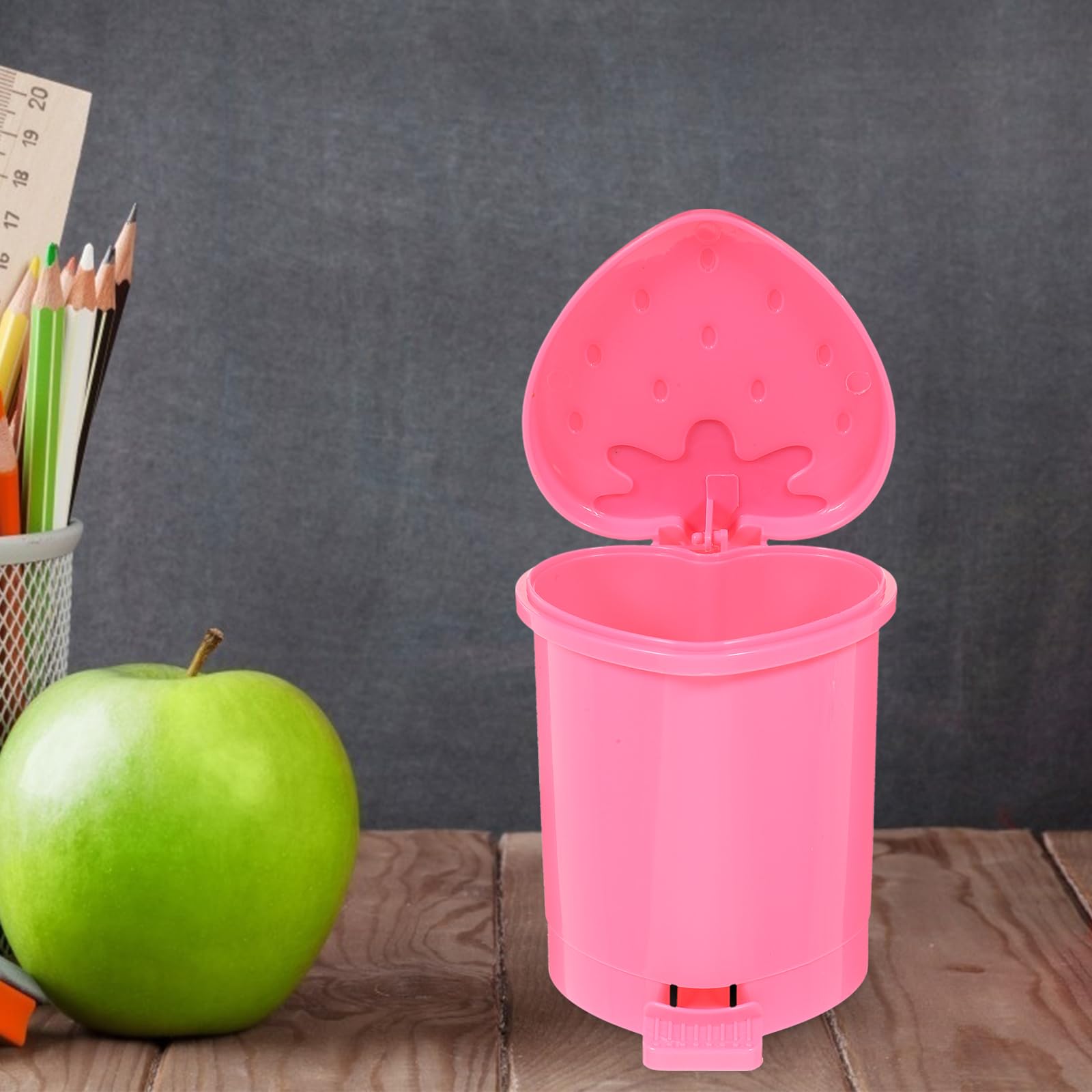 Tofficu Strawberry Trash Can, Kawaii Garbage Can, Mini Trash Can for Desk, Cute Pink Trash Can for Car Office Home Bedroom Bathroom Kitchen Decor