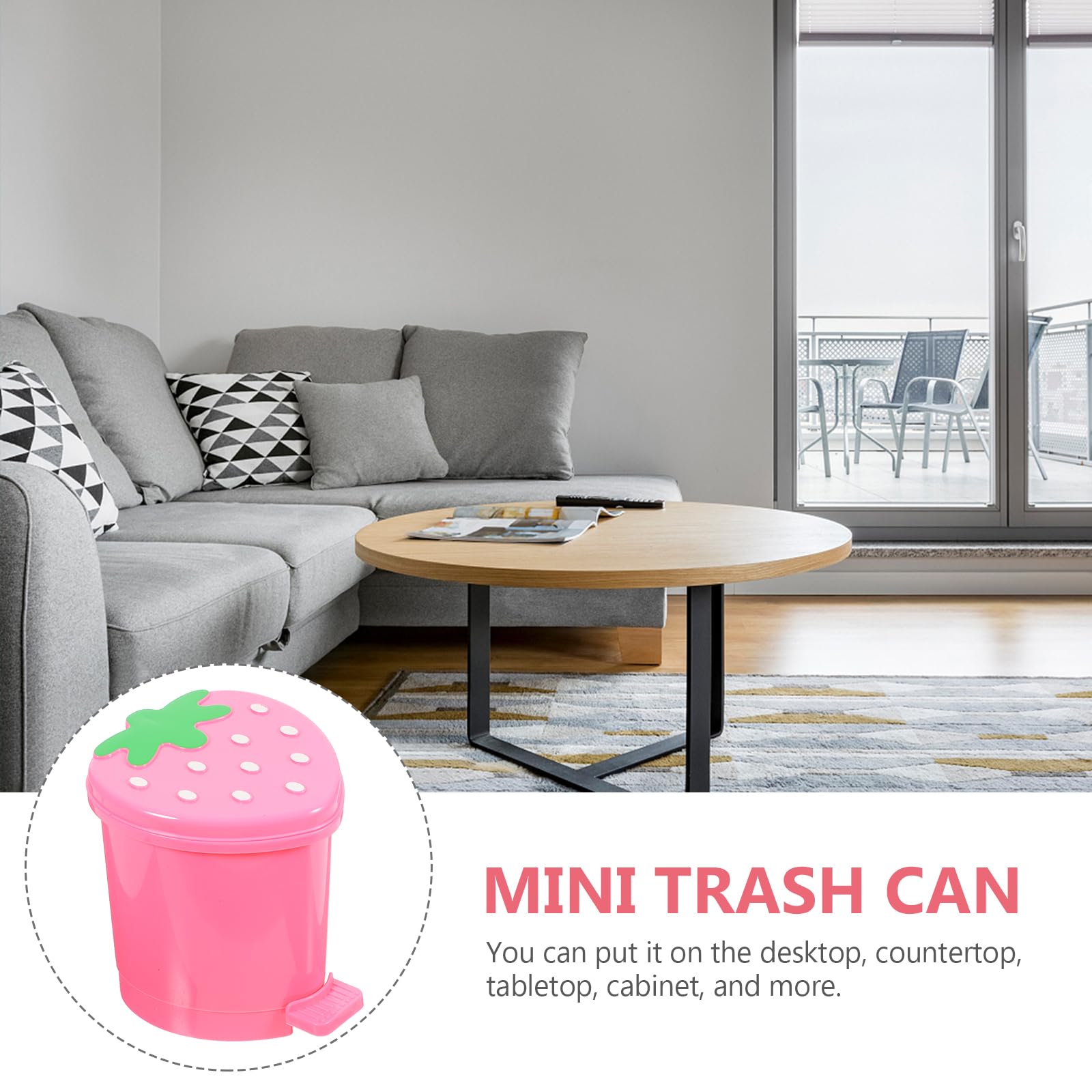 Tofficu Strawberry Trash Can, Kawaii Garbage Can, Mini Trash Can for Desk, Cute Pink Trash Can for Car Office Home Bedroom Bathroom Kitchen Decor