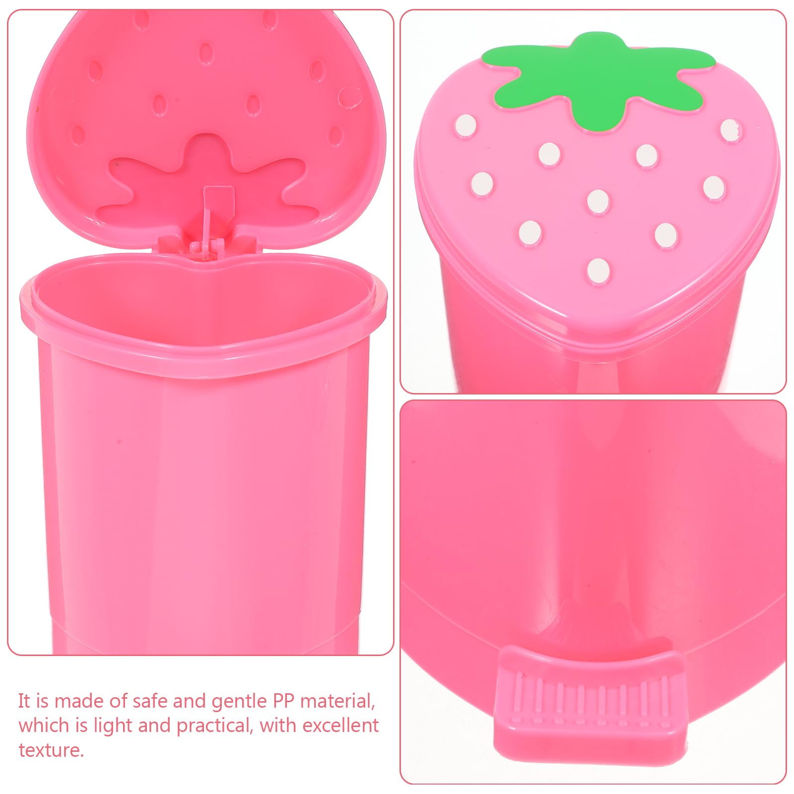 Tofficu Strawberry Trash Can, Kawaii Garbage Can, Mini Trash Can for Desk, Cute Pink Trash Can for Car Office Home Bedroom Bathroom Kitchen Decor