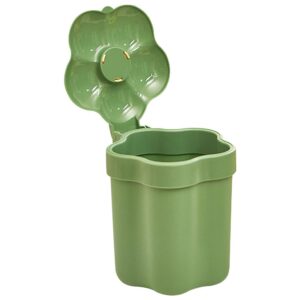 stobok car trash bin desktop trash can with lid mini cute waste paper basket cartoon flower design garbage container bin for home office bedroom nursery room green automotive garbage cans