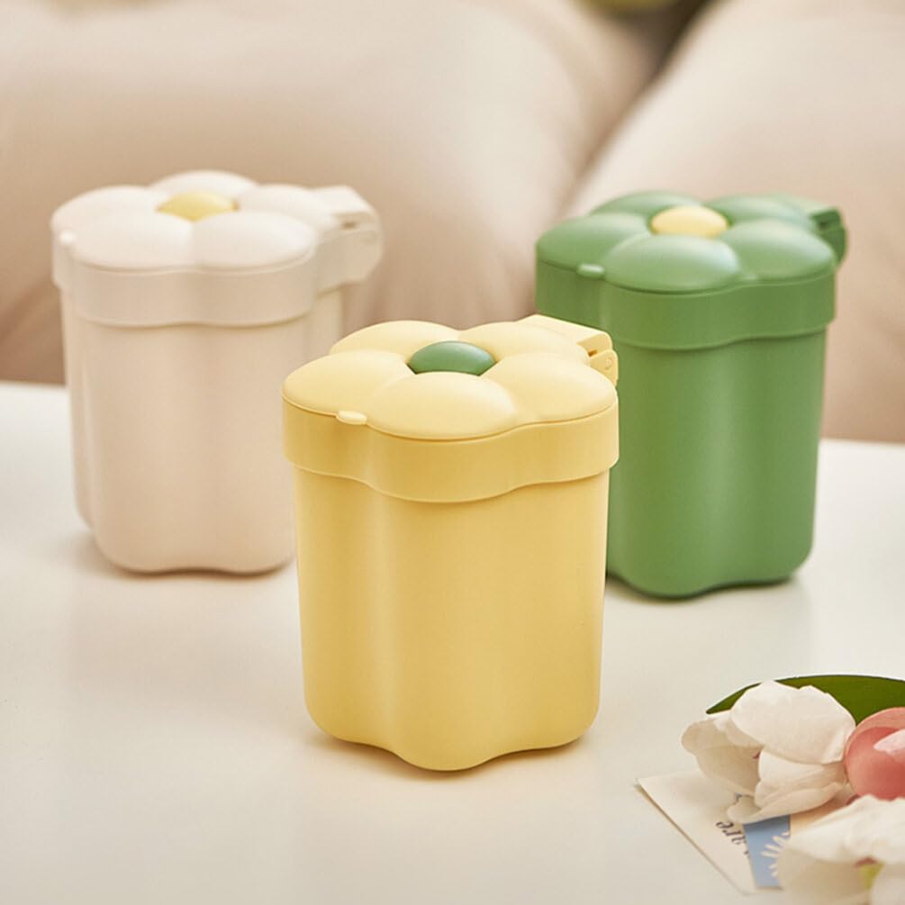 STOBOK Car Trash Bin Desktop Trash Can with Lid Mini Cute Waste Paper Basket Cartoon Flower Design Garbage Container Bin for Home Office Bedroom Nursery Room Green Automotive Garbage Cans