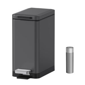 mbillion step trash can 10 liter 2.6 gallon slim design step-on trash can with strong pedal, stainless steel rectangular garbage can, dark grey