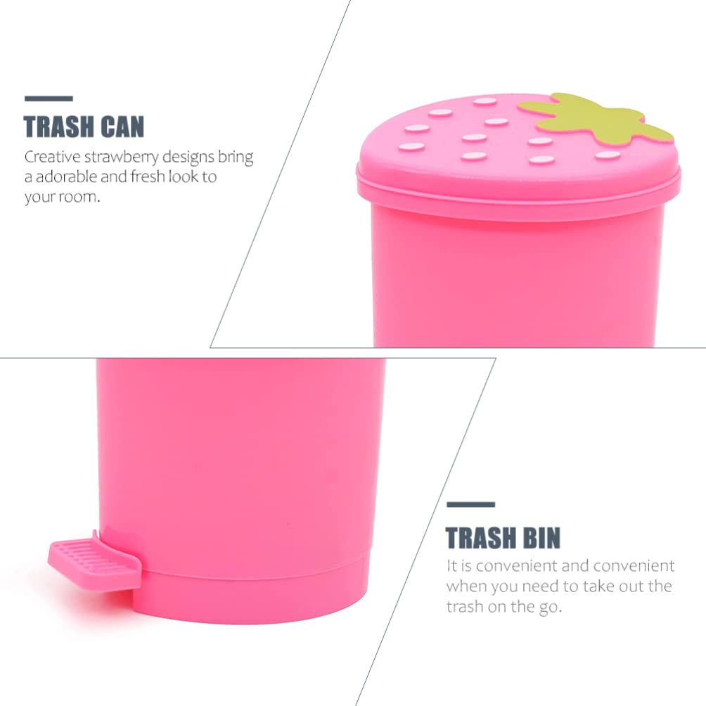 Toddmomy 1PCS Mini Desktop Trash Can with Swing Lid ,Cute Strawberry Rubbish Bin Tiny Trash Can Countertop Garbage Can for Desk Car Office Kitchen,Pink