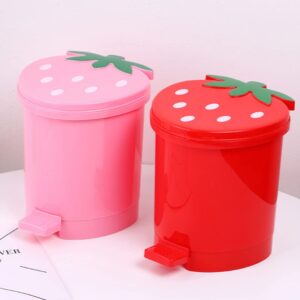 Toddmomy 1PCS Mini Desktop Trash Can with Swing Lid ,Cute Strawberry Rubbish Bin Tiny Trash Can Countertop Garbage Can for Desk Car Office Kitchen,Pink