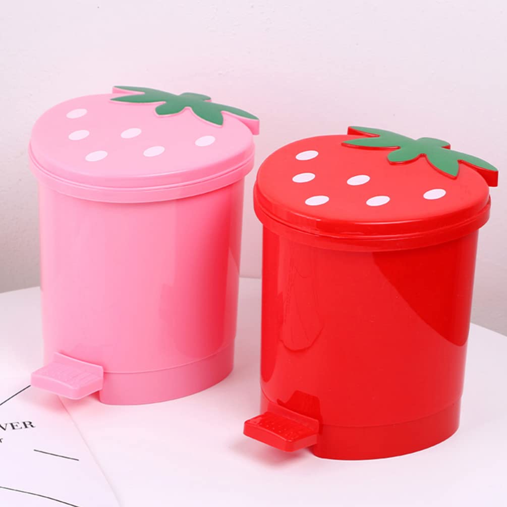 Toddmomy 1PCS Mini Desktop Trash Can with Swing Lid ,Cute Strawberry Rubbish Bin Tiny Trash Can Countertop Garbage Can for Desk Car Office Kitchen,Pink